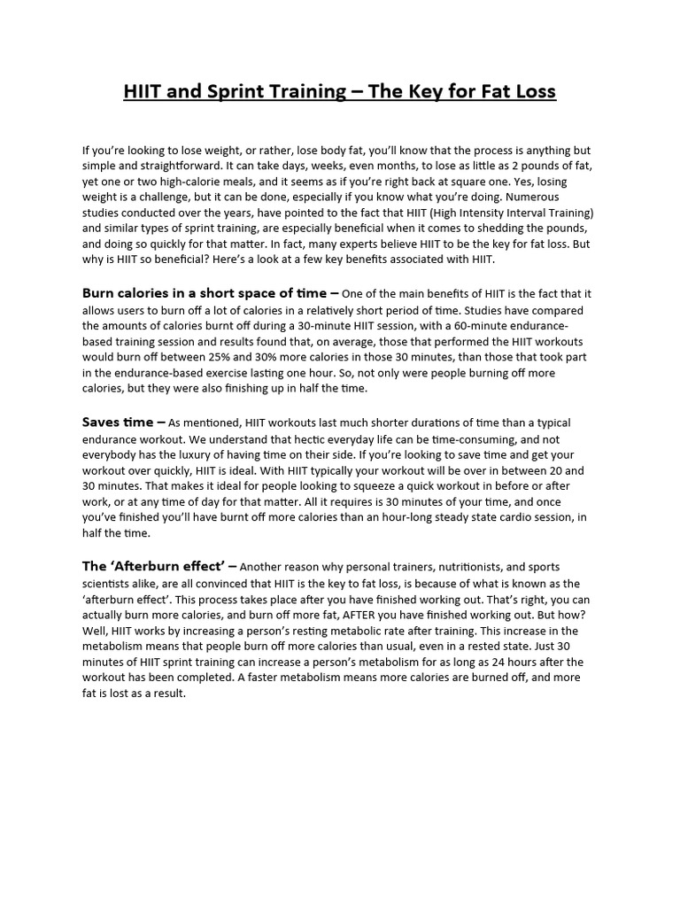 HIIT and Sprint Training | PDF | High Intensity Interval Training ...