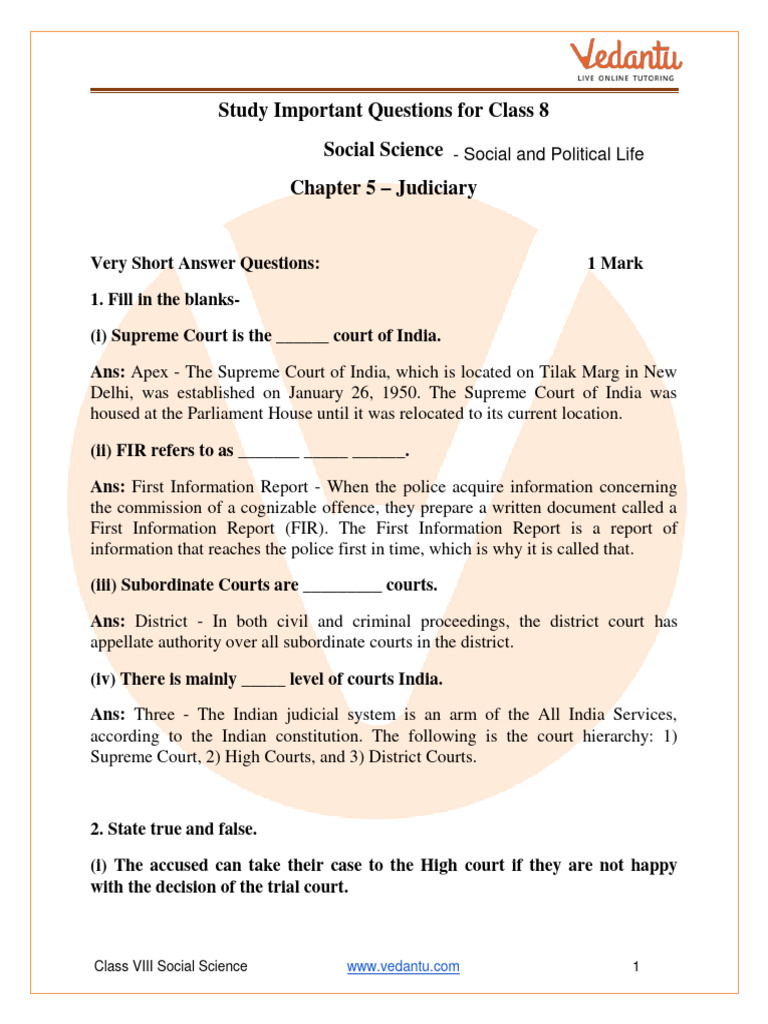 Important Questions For CBSE Class 8 Social Science - Social and ...