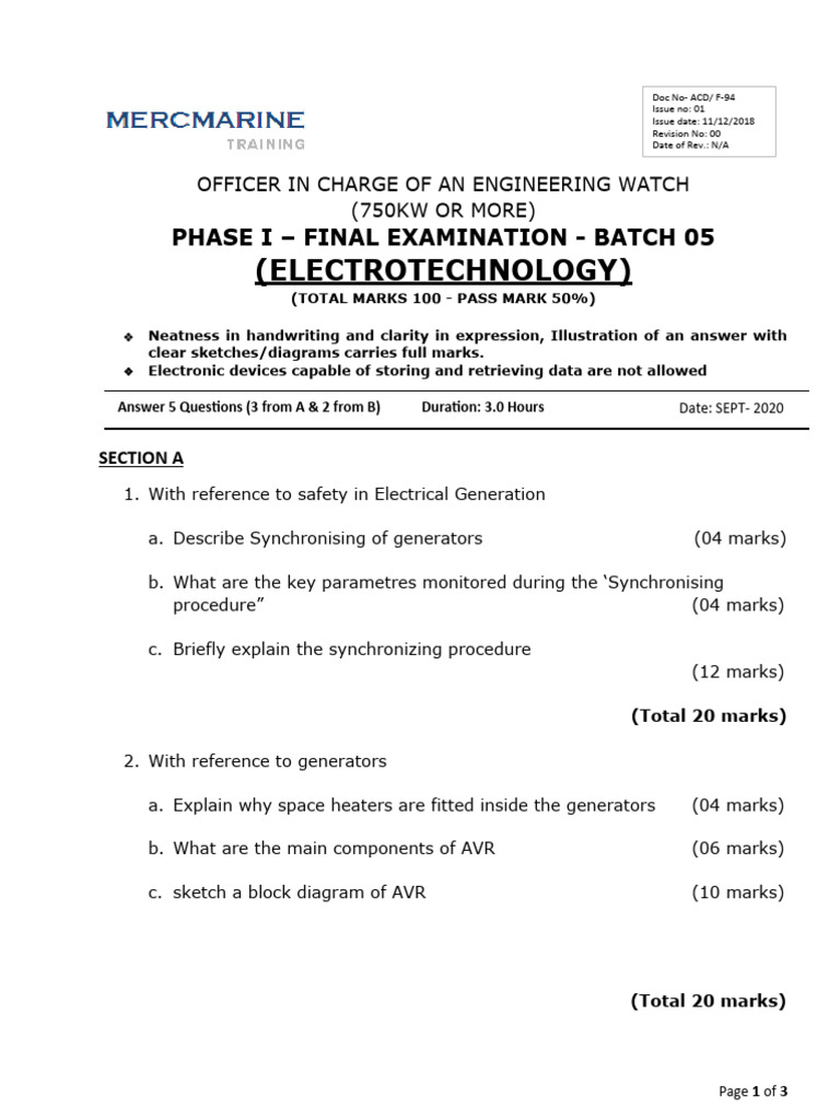 Electrotechnology - Section A Question Paper - Done | PDF | Inductor ...