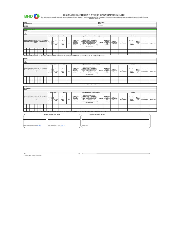 Formulario Afiliación Internet Banking Empresarial Mod. Oct | PDF ...
