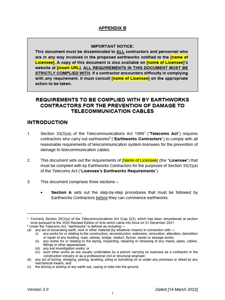 Earthworks Requirements (IMDA) | PDF | License | Telecommunications