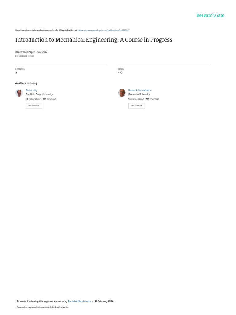 Introduction To Mechanical Engineering - A Course in Progress | PDF ...