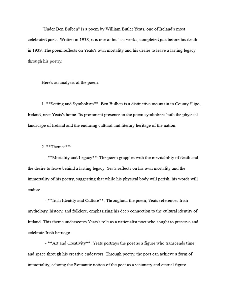 Under Ben Bulben | PDF | W. B. Yeats | Irish Poetry