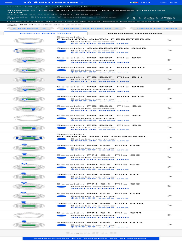 Boletos Pumas vs Cruz Azul J13 2024 | PDF