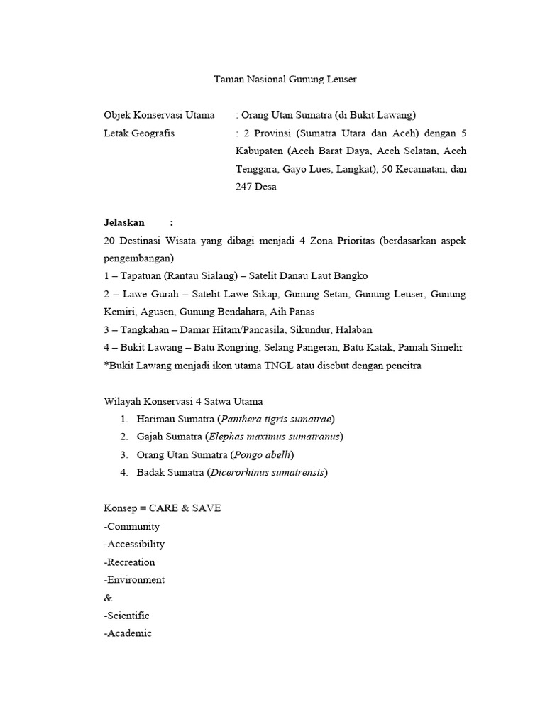 Taman Nasional Gunung Leuser | PDF