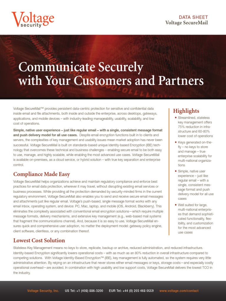 Voltage DS SecureMail | PDF | Encryption | Security