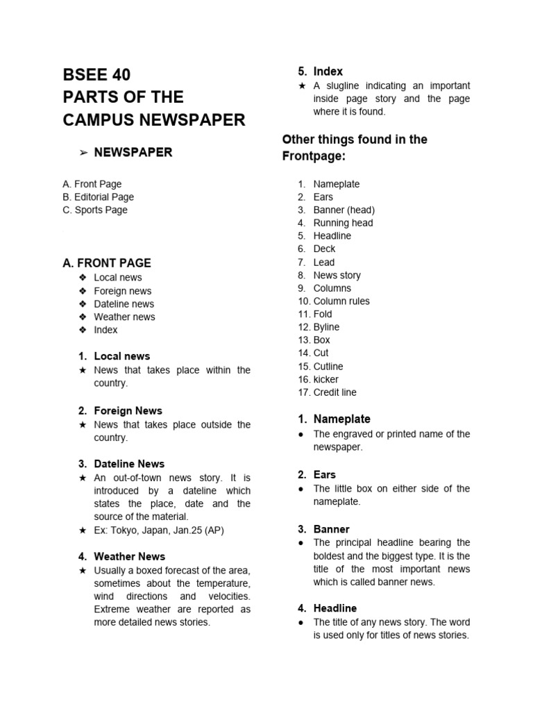 Campus Newspaper Structure Explained | PDF | News | Newspapers