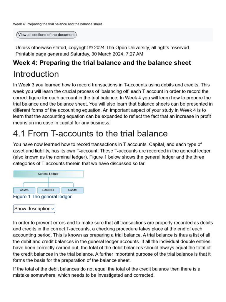 Week 4 - Preparing The Trial Balance and The Balance Sheet - View As ...