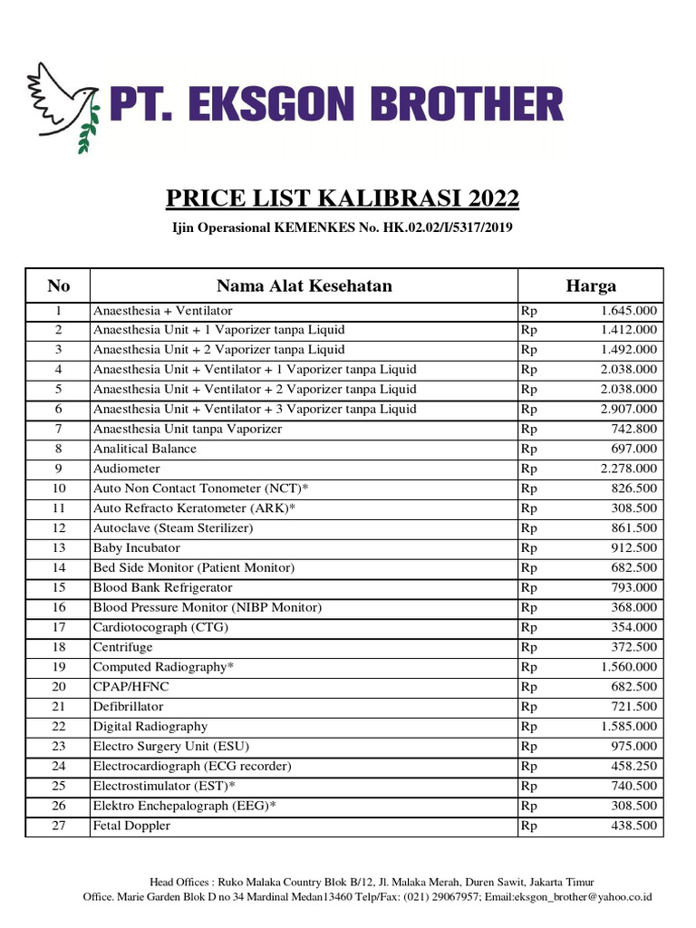 Price List Kalibrasi Alat Eksgon - 1 | PDF | Clinical Medicine ...