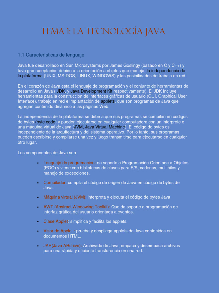 Tema 1 Java Pdf Java Lenguaje De Programación Máquina Virtual De Java