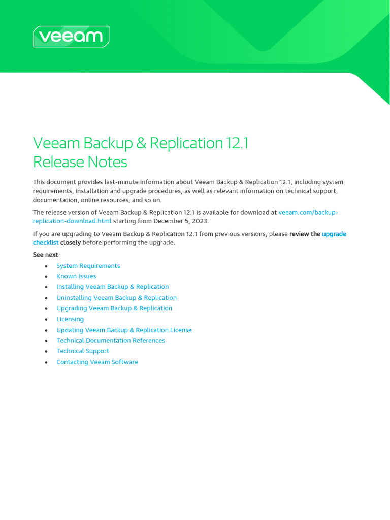 Veeam Backup 12 1 Release Notes | PDF Veeam Backup 12 1 Release Notes | PDF
