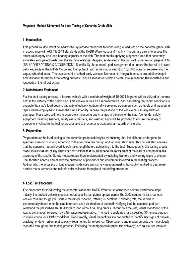 Method Statement For Load Test | PDF | Concrete | Safety