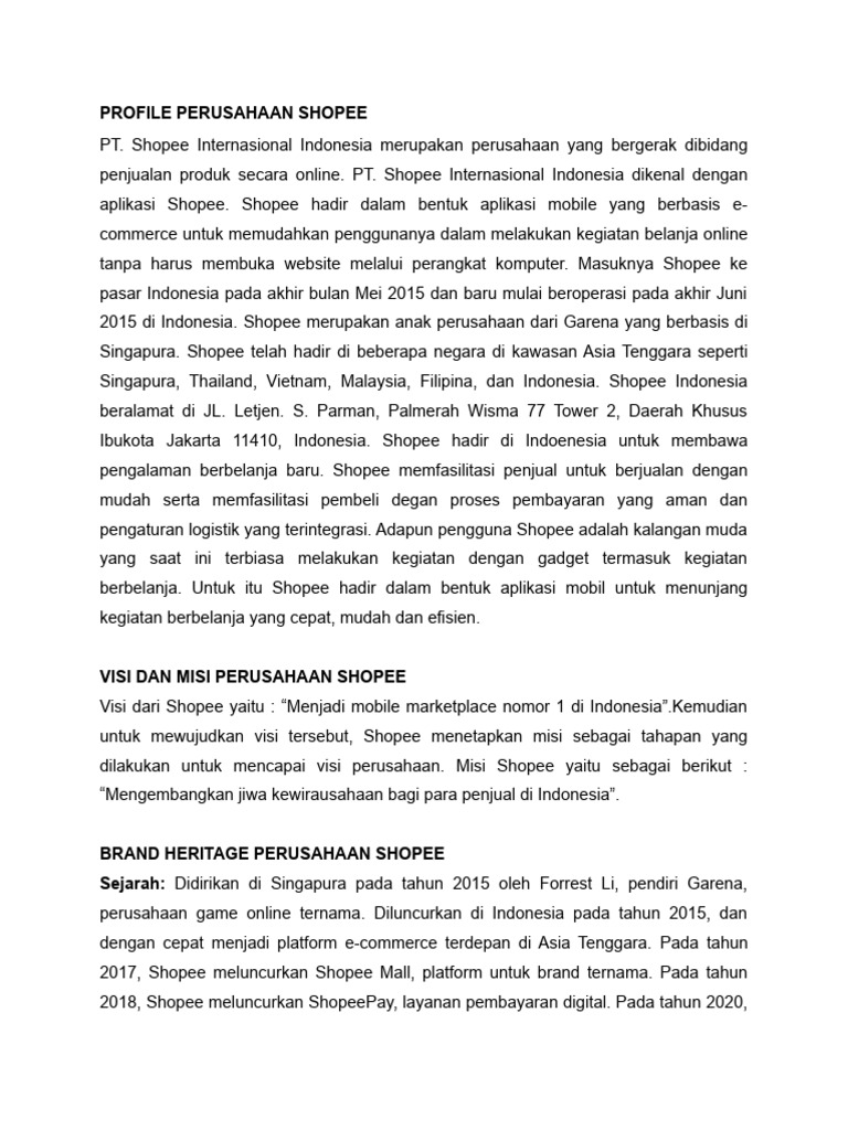 Profil Perusahaan Shopee Indonesia | PDF