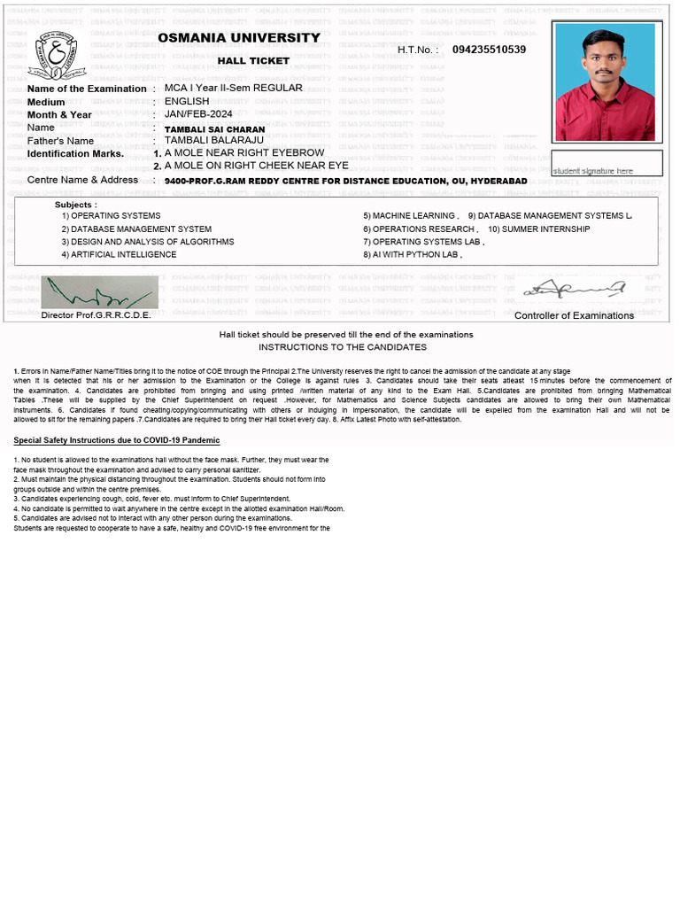 Osmania University: Name of The Examination Month & Year Medium | PDF ...