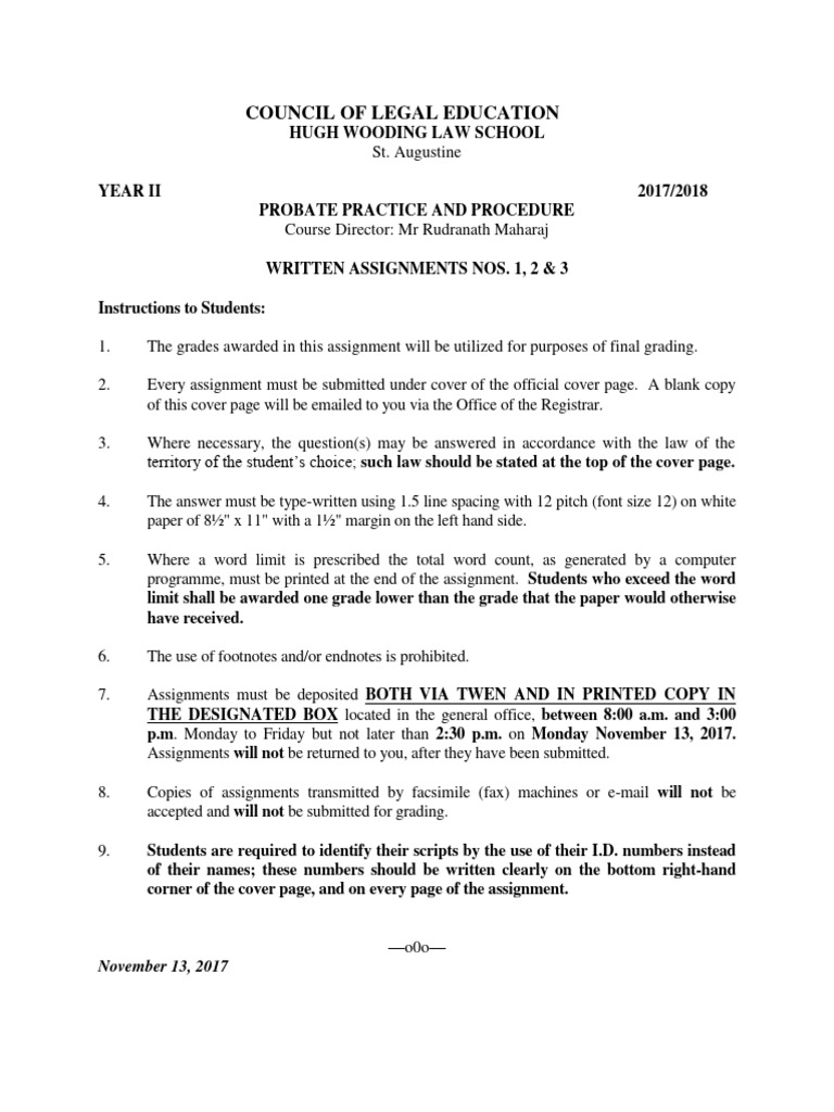 Probate Assignment 1 - 2 and 3 (2017 2018) | PDF | Probate | Justice