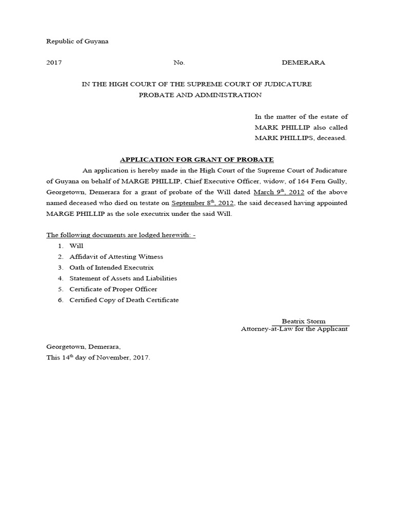 Corrections - Application For Grant of Probate - Marge Phillips | PDF | Probate | Affidavit