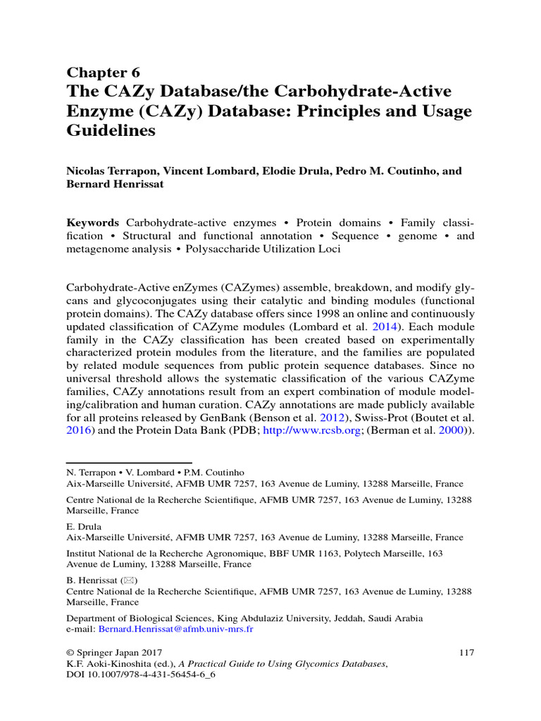 CAZy Principles and Usage Guidelines | PDF | Proteins | National Center For Biotechnology ...