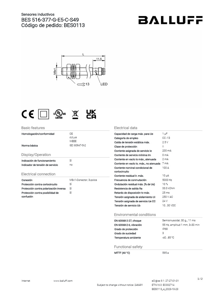 Datasheet BES0113 246491 Es | PDF | Metrología | Electromagnetismo