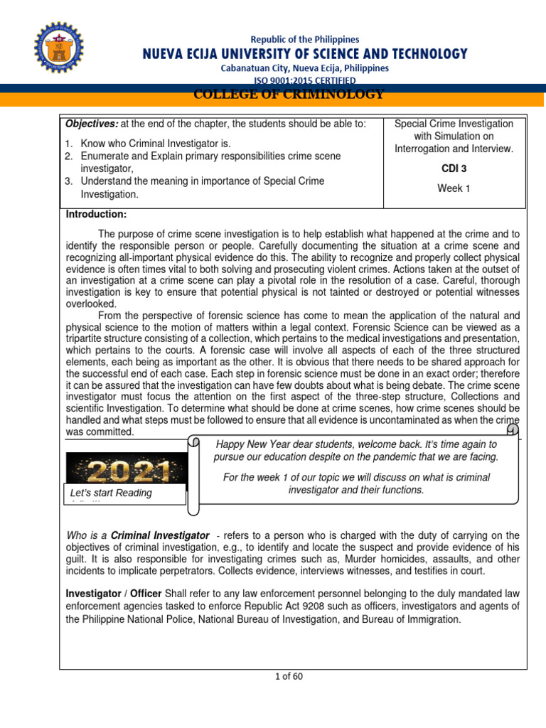 Criminal Investigation Overview and Roles | PDF | Crime Scene | Detective