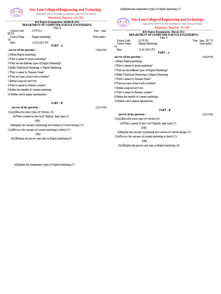 DM Cat QP | PDF | Search Engine Optimization | Digital Marketing