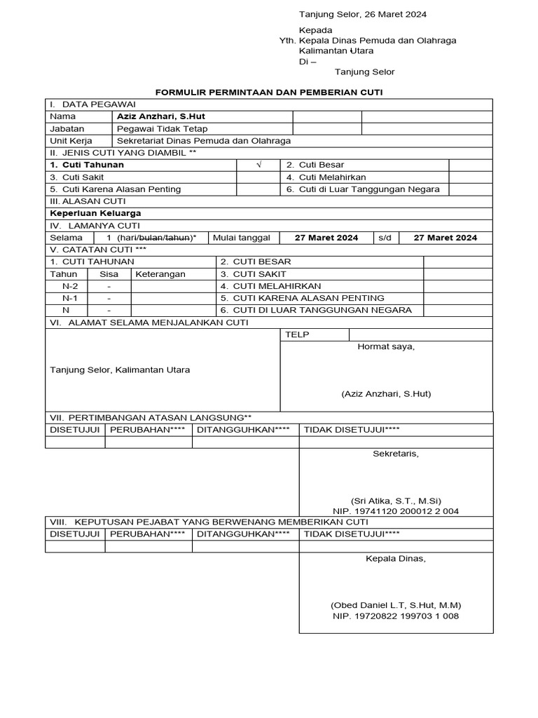 Format Terbaru Cuti PTT | PDF