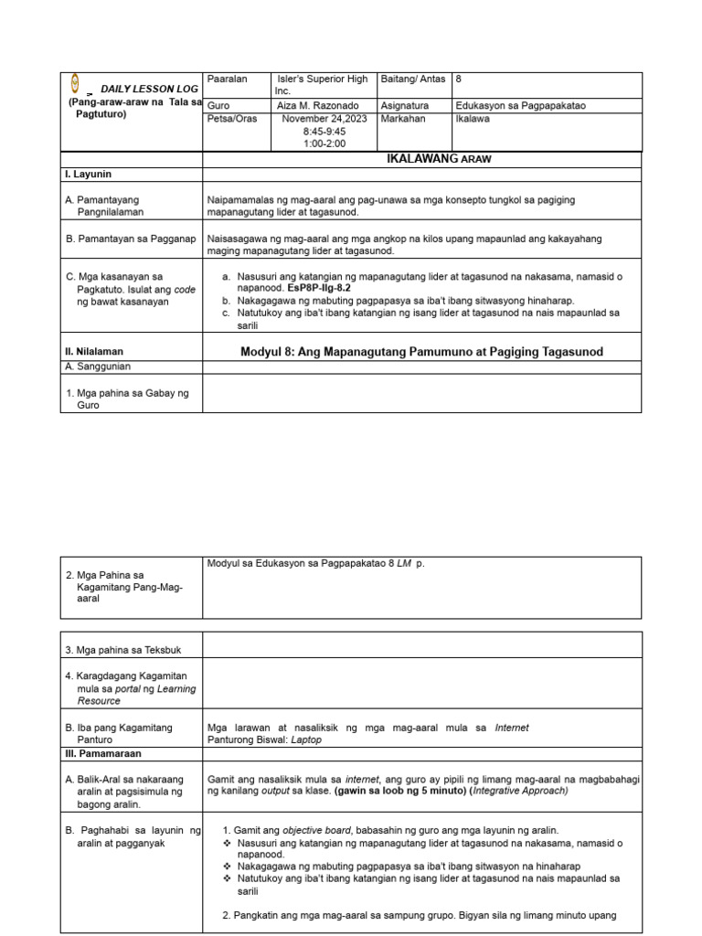 EsP DLL 8 Module 8 2nd Day | PDF
