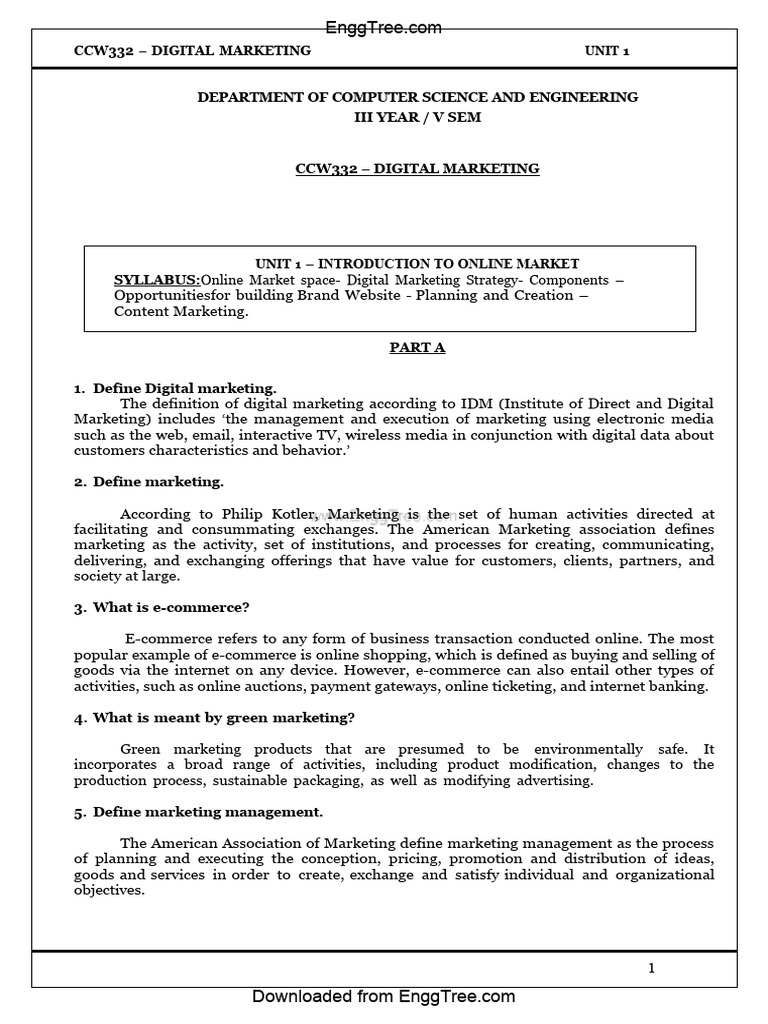 CCW322-Digital-Marketing Notes 1 Unit | PDF | Digital Marketing | Marketing