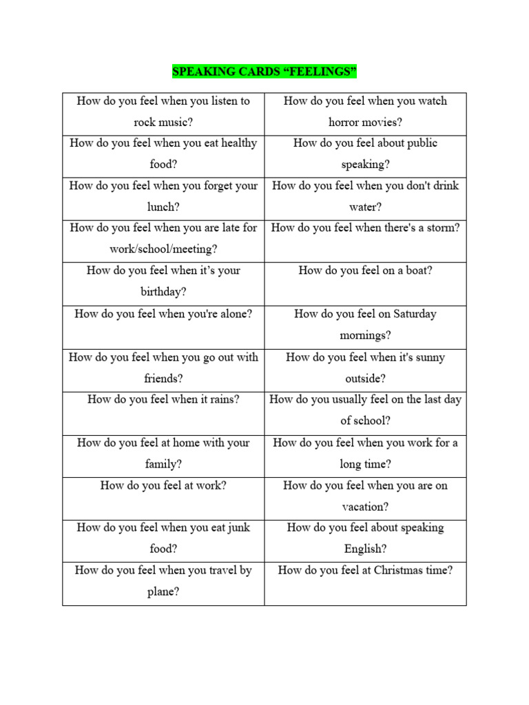 Speaking Cards Feelings | PDF