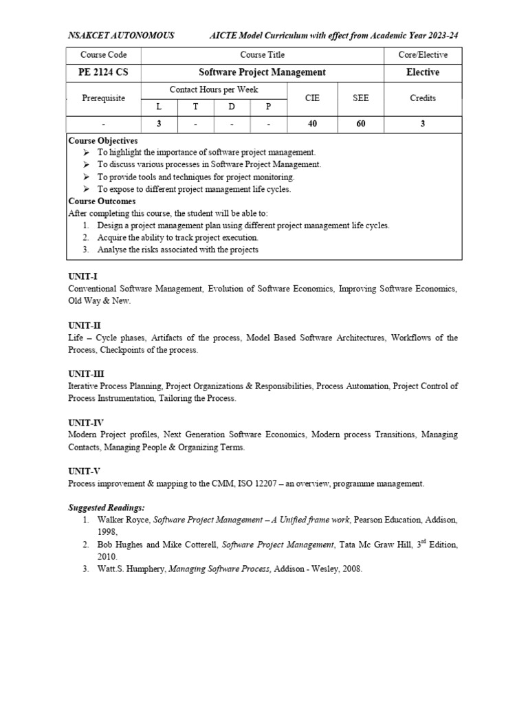 Software Project Management Course Outline Pdf