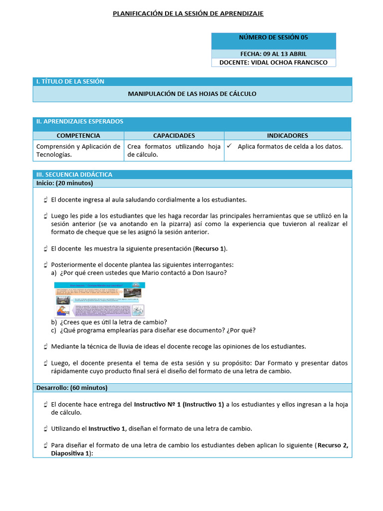Ept2-U5-Sesion 5 Manipulación de Las Hojas de Cálculo | PDF | Hoja de cálculo | Informática