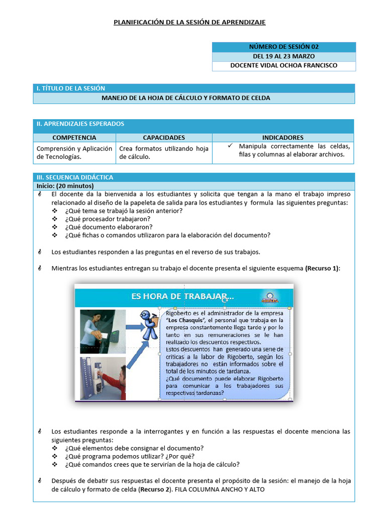Ept1-U5-Sesion 2 Manejo de La Hoja de Cálculo y Formato de Celda | PDF | Hoja de cálculo ...