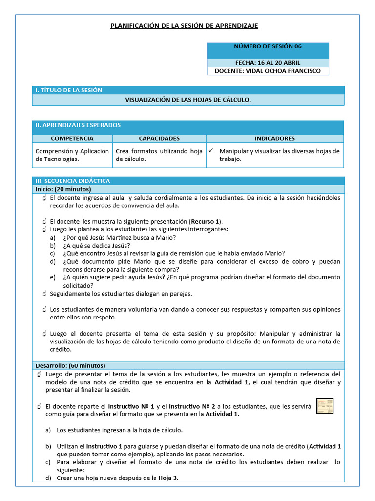 Ept2-U5-Sesion 6 Visualización de Las Hojas de Cálculo. | PDF | Aprendizaje