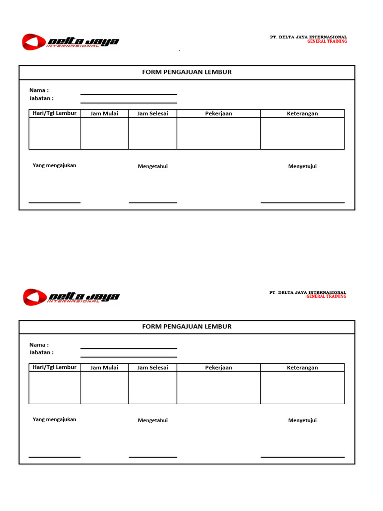 Form Pengajuan Lembur | PDF