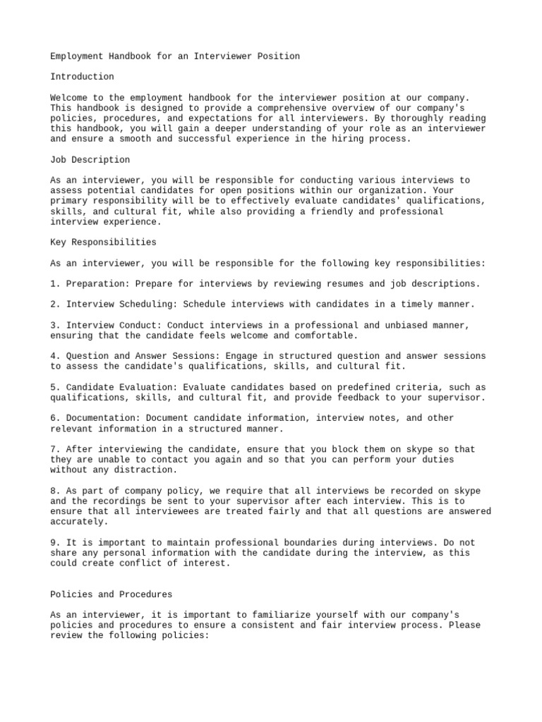 Handbook For An Interviewer Position | PDF
