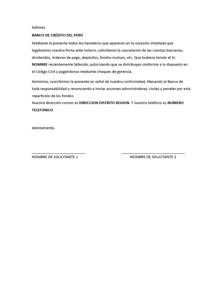 Ejemplo de Solicitud Banco BCP para Pedir Desbloqueo de Cuenta | PDF