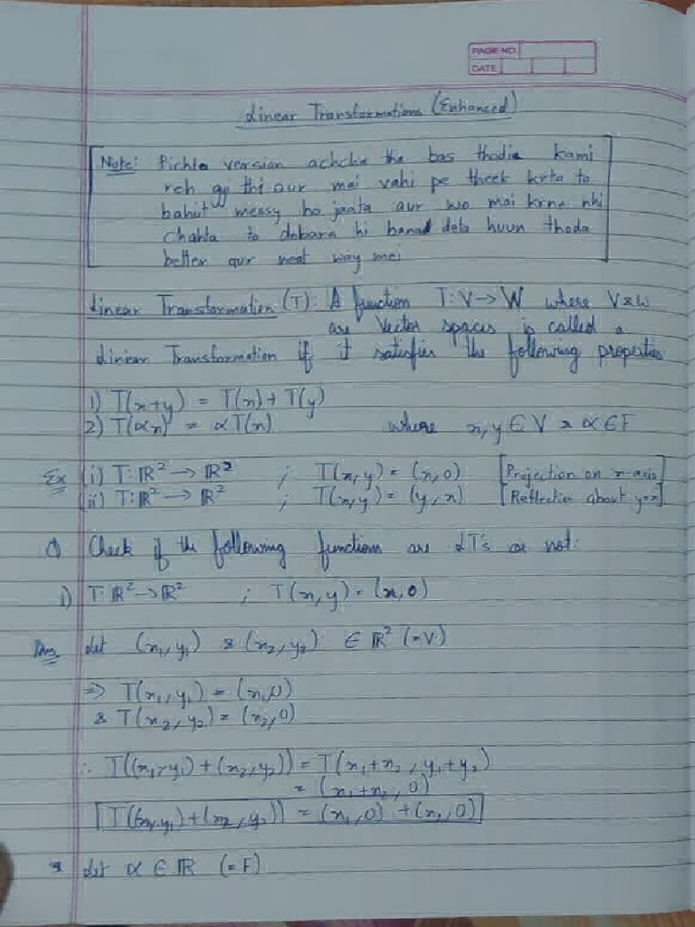 UNIT 2 Linear Transformations (Enhanced) | PDF | Linear Algebra | Functional Analysis