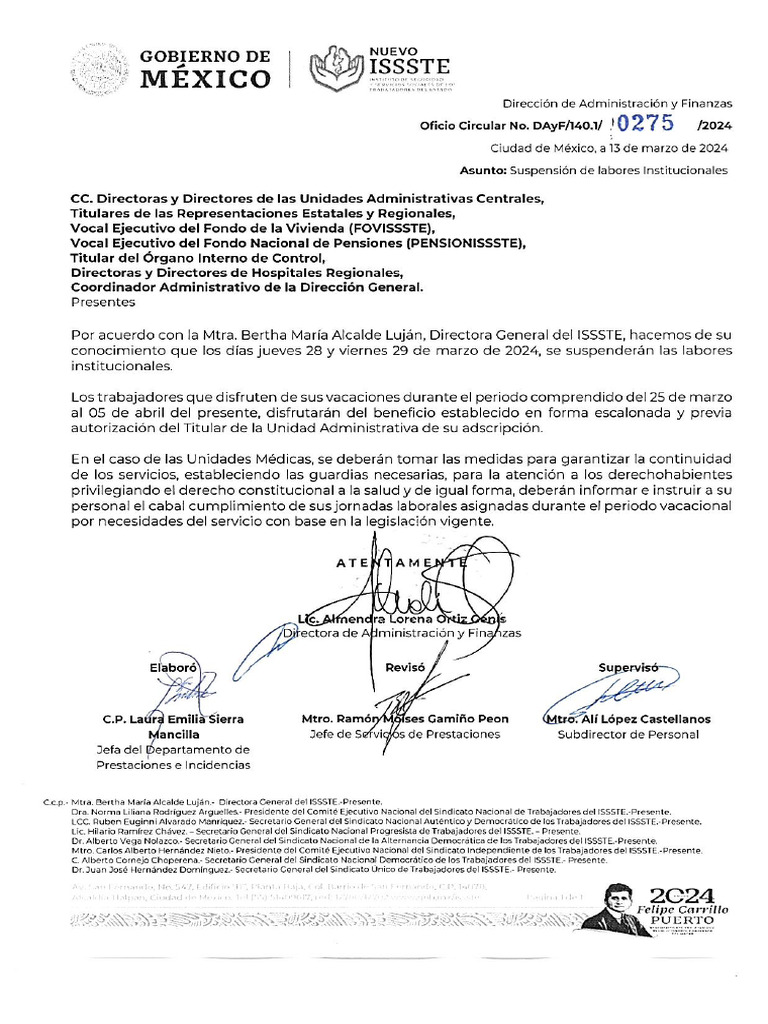 CIRCULAR DAyF - 140.1 - 0275 - 2024 DIAS DESC 28 Y 29 | PDF