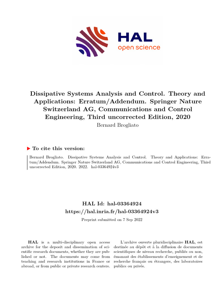 Dissipative Systems Analysis and Control. Theory and | PDF | Equations ...