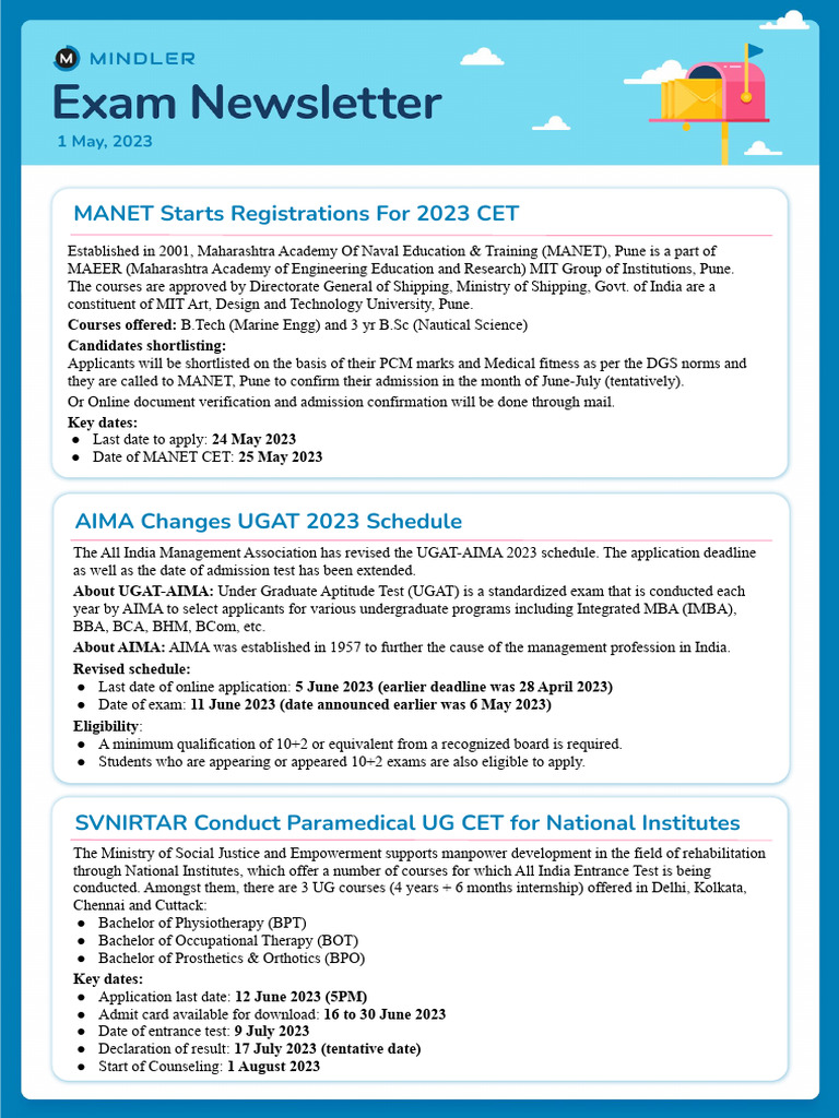 Mindler Exam Newsletter 1 May, 2023 | PDF | University And College ...