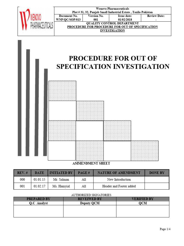 Wnp-Qc-Sop-013 Out of Specification (Oos) | PDF | Quality Assurance ...