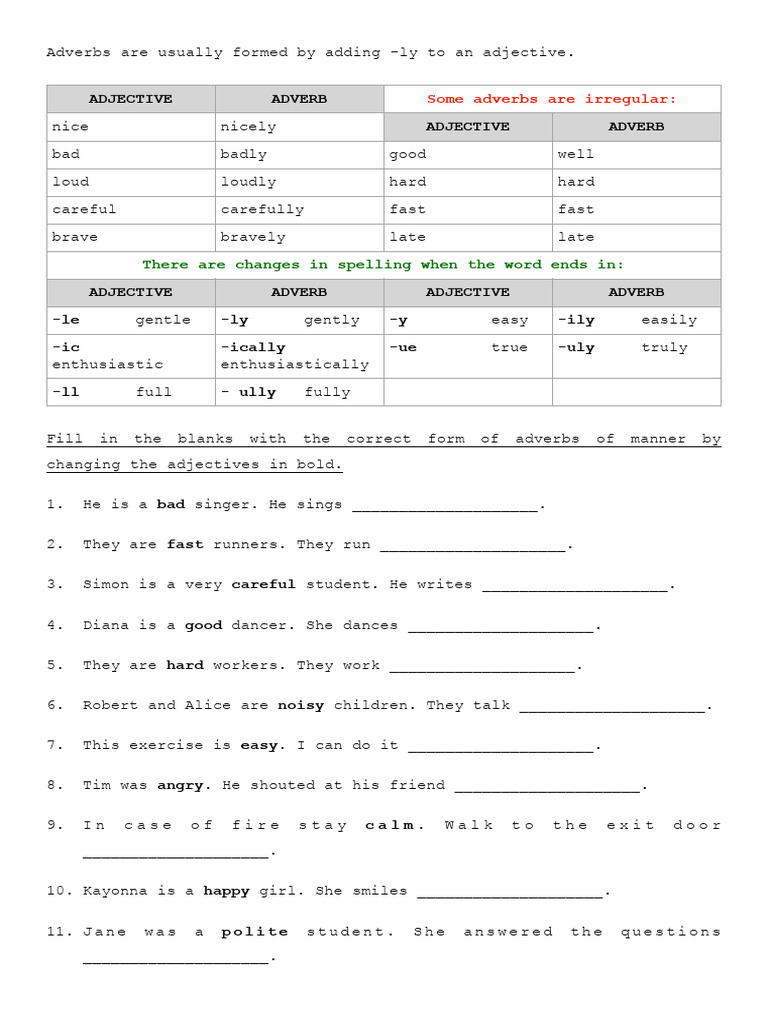 Adverb of Manner, Command Sentence, Sounds | PDF