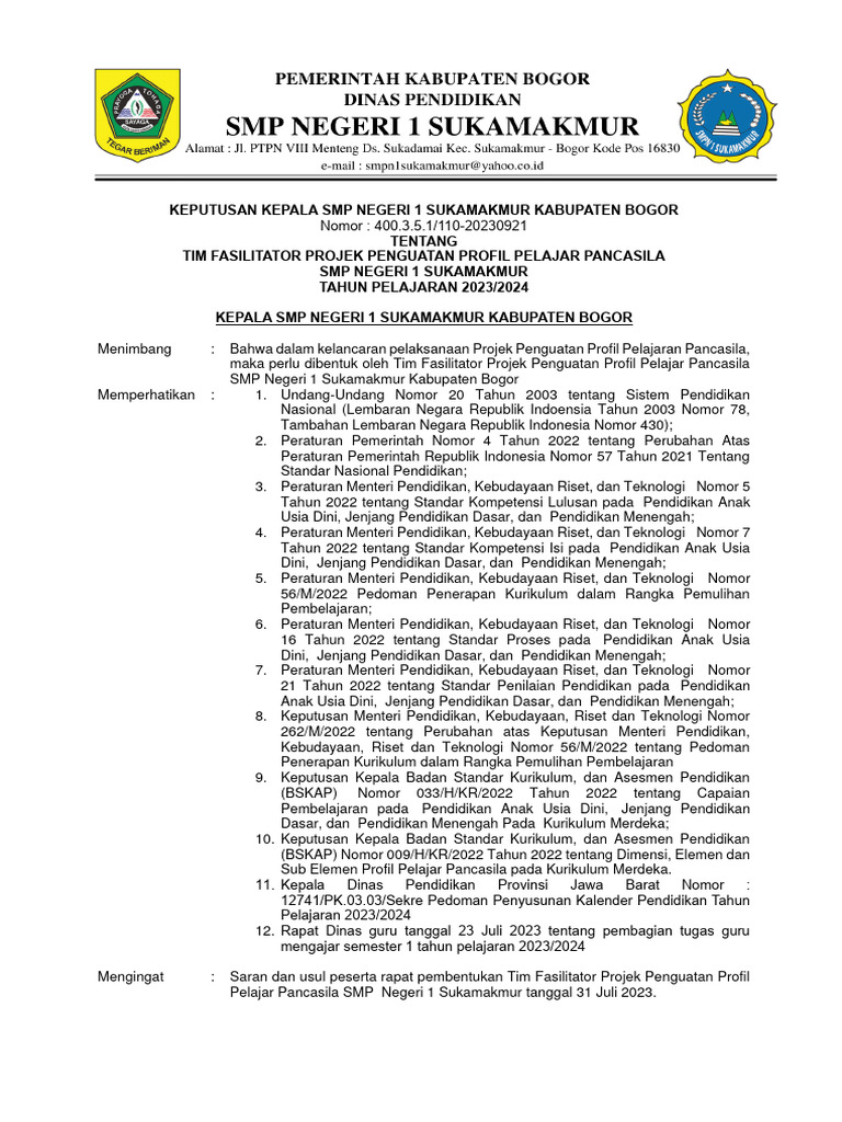 SK Fasilitator 2023-2024 | PDF