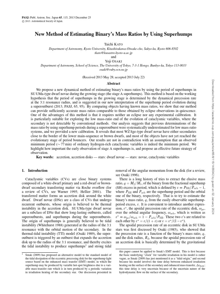 Estimating Binary Mass Ratios via Superhumps | PDF | Stars | Mass