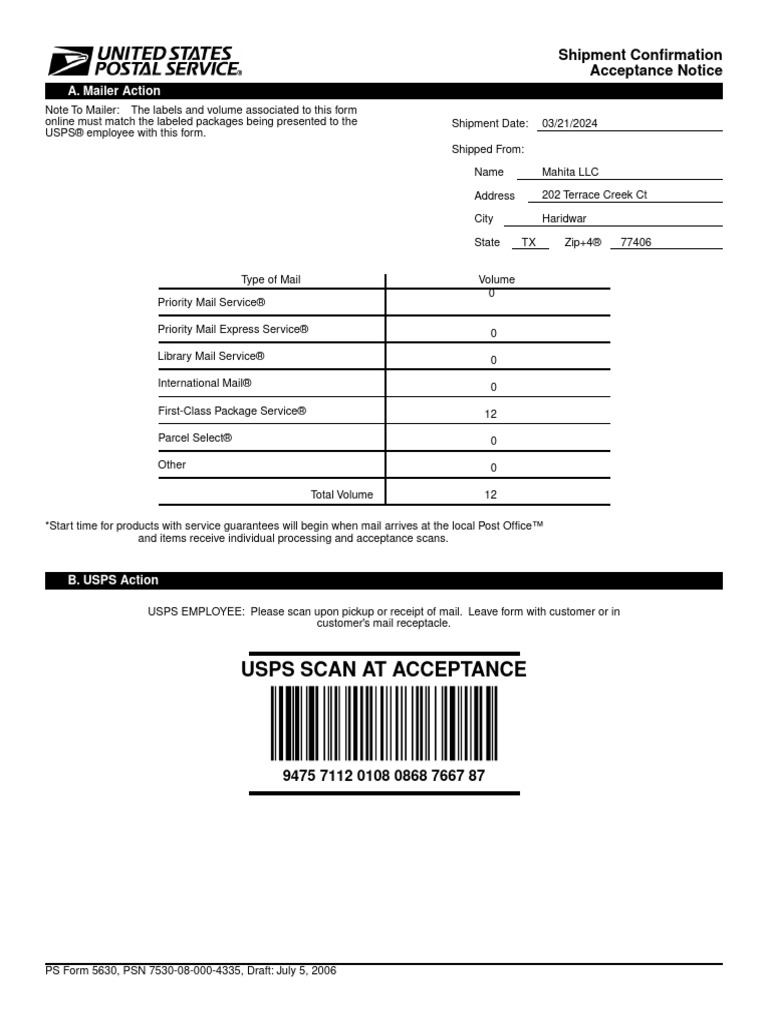 End of Day Forms Richmond (21-03-24) | PDF | United States Postal ...