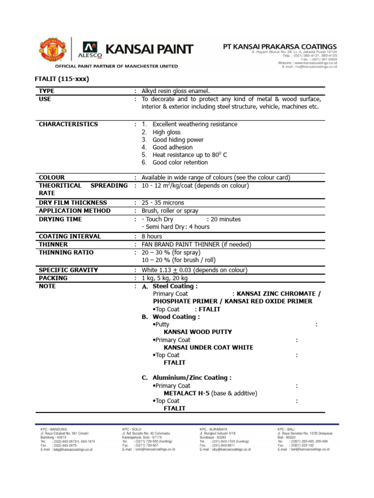 Kansai - TDS FTALIT | PDF | Coating | Paint