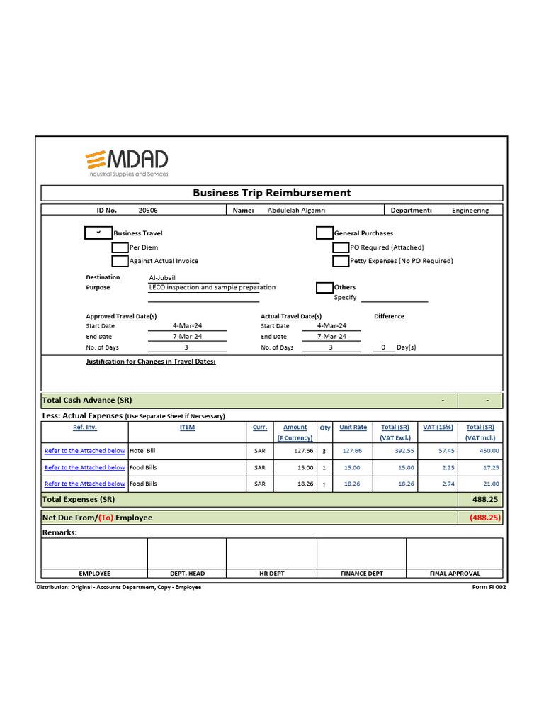 Business Trip-Reimbursement | PDF | Per Diem | Business
