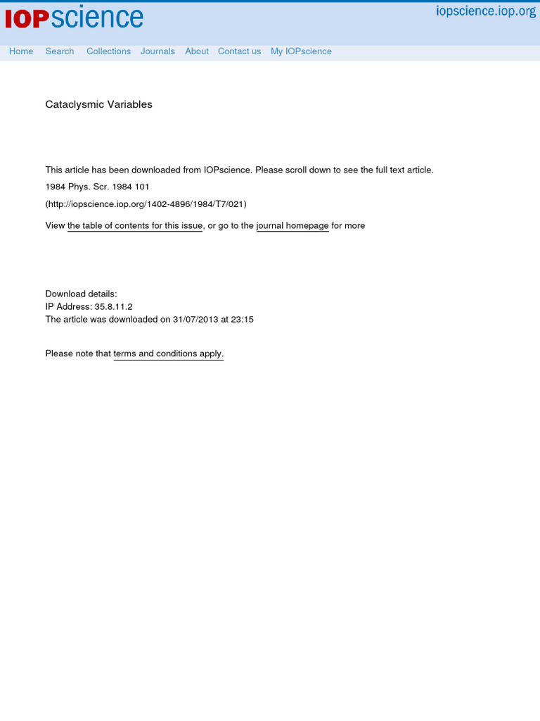 1984 - Cataclysmic Variable | PDF | Stars | Viscosity