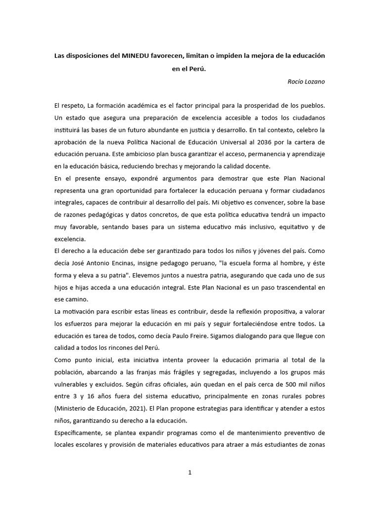 Educacion para Todo. Chio | PDF | Educación primaria | Perú