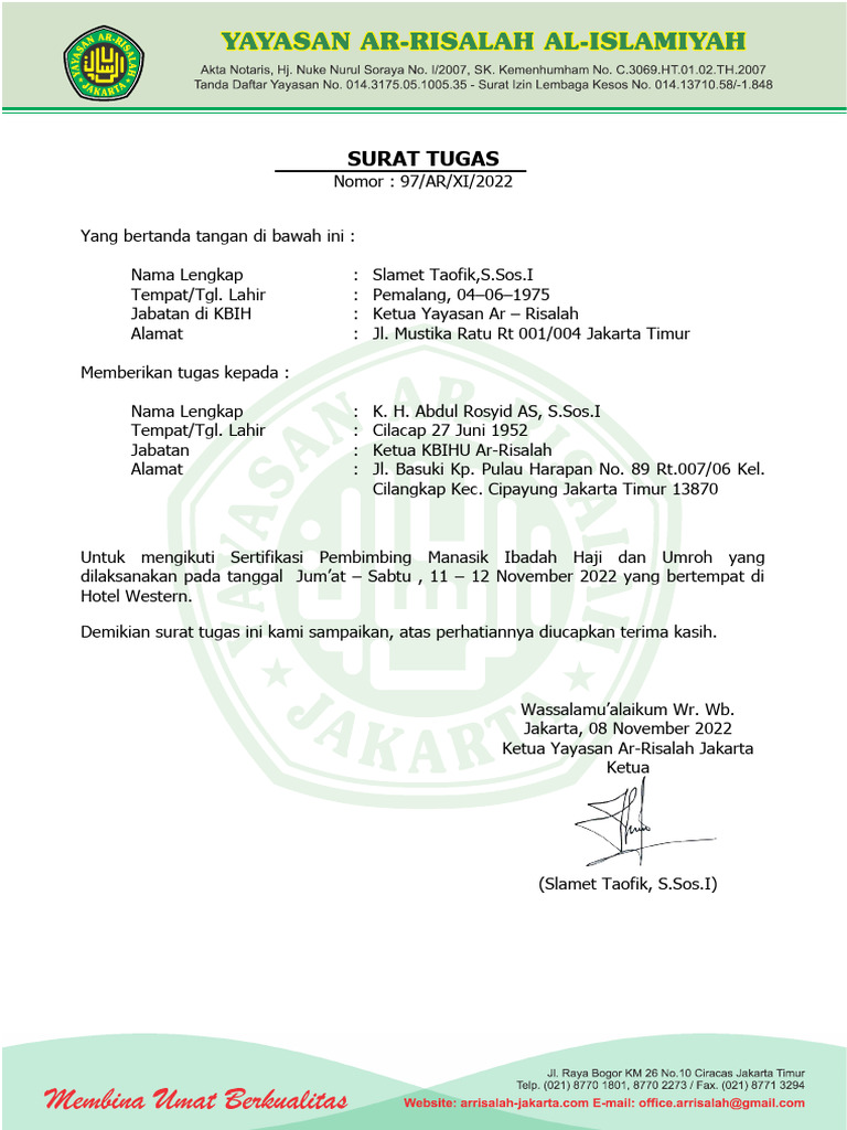 Surat Tugas Yayasan | PDF