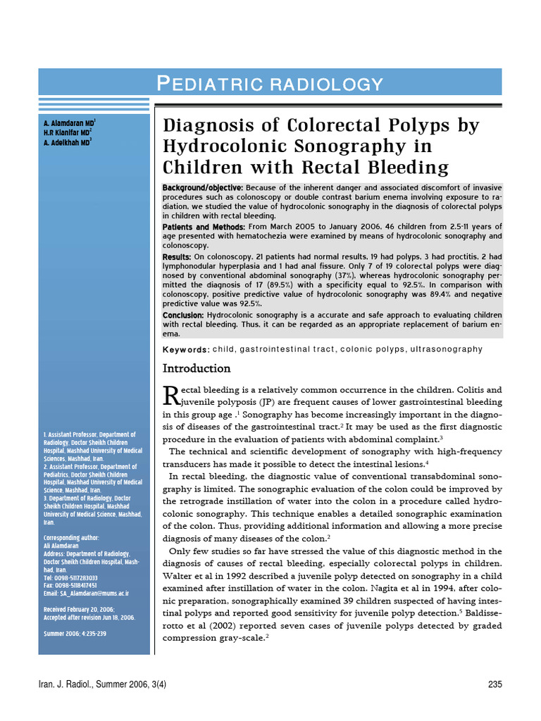 Diagnosis of Colorectal Polyps by Hydrocolonic Sonography in Children ...